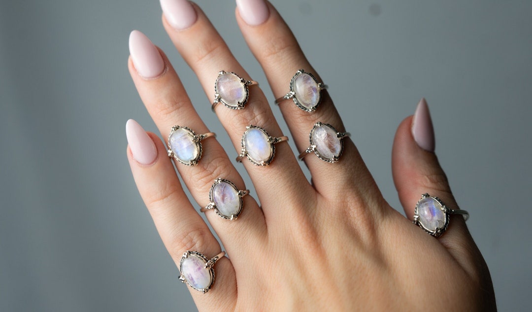 Genuine Rainbow Moonstone Ring, Moonstone Silver Ring, Moonstone ...