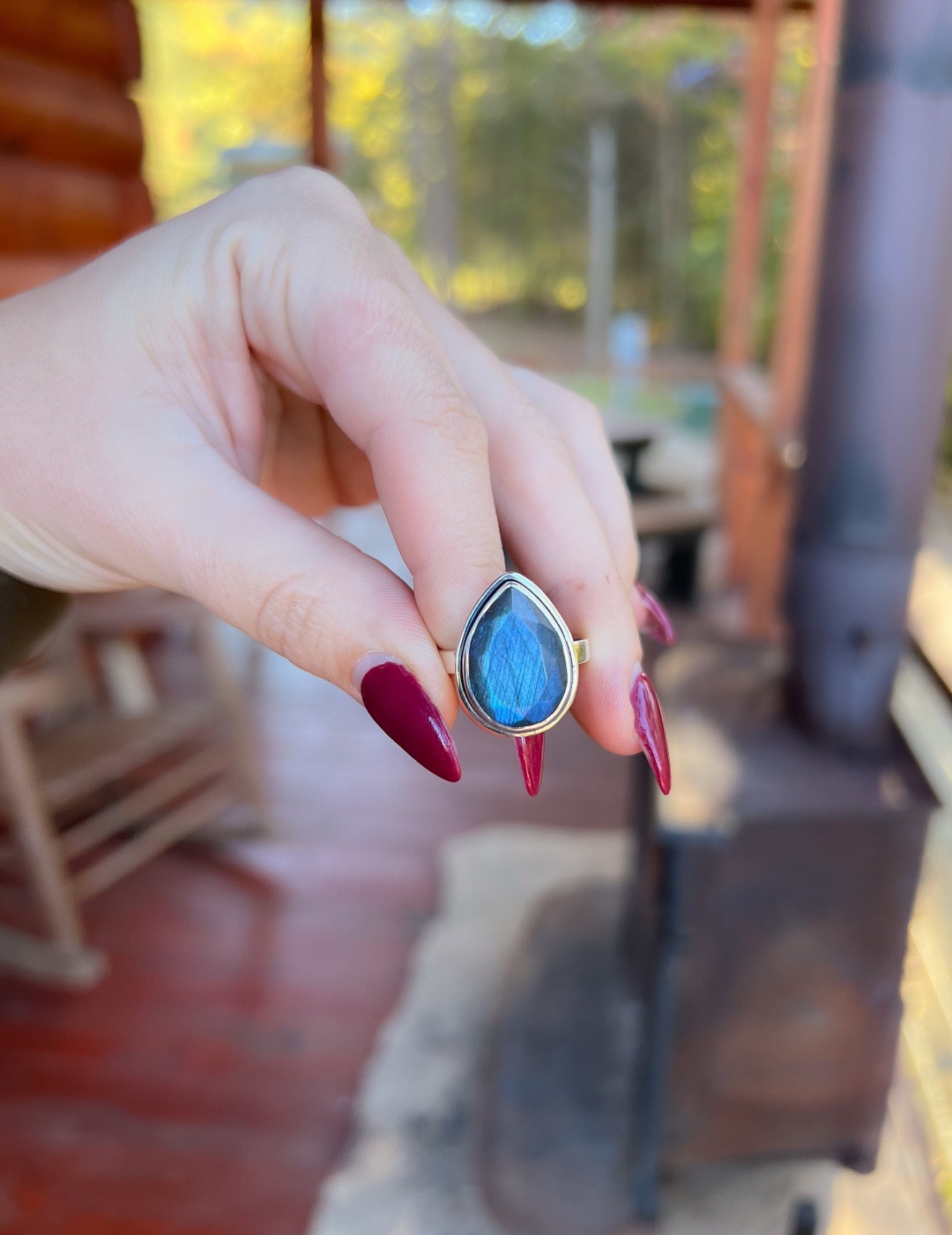 Genuine Labradorite Ring, Labradorite Silver Ring, Teardrop Labradorite Ring, Labradorite ...