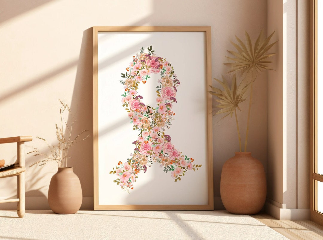 Breast Cancer Ribbon, Breast Cancer Awareness, Pink Flowers, Wall Art ...