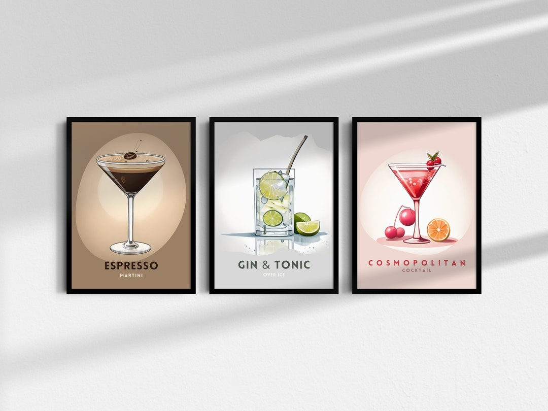 3 Classic Cocktail Posters Bar Cart Decor Alcohol Posters - Etsy