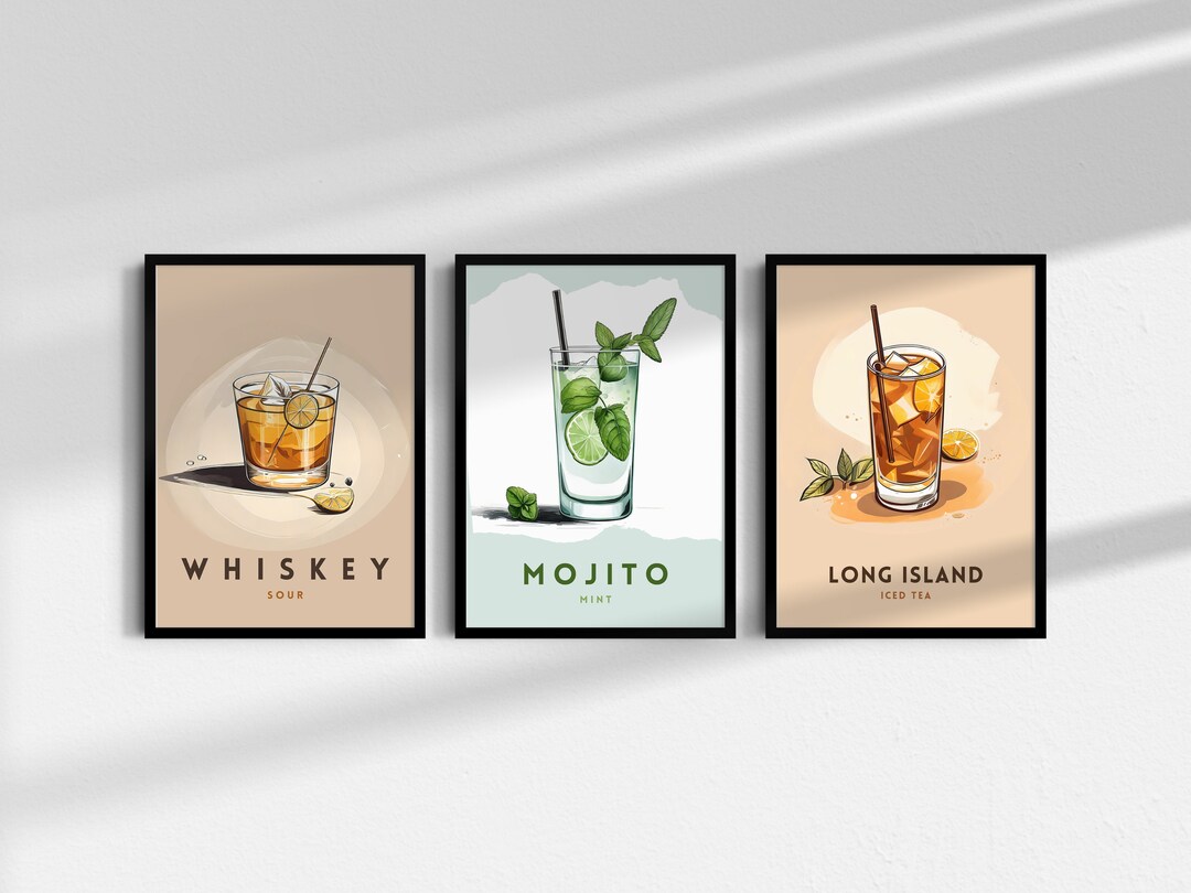 3 Classic Cocktail Posters Bar Cart Decor Alcohol Posters - Etsy