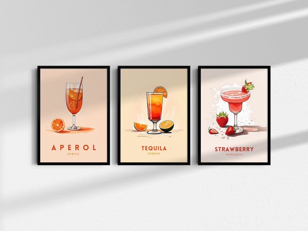 3 Classic Cocktails Alcohol Posters Bar Cart Accessories - Etsy
