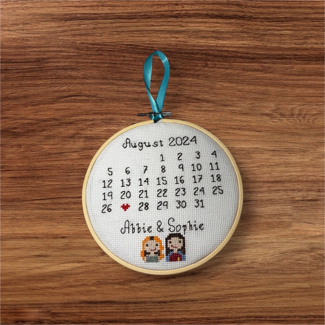 Custom Calendar Hand Embroidery, Wedding Gift, Cotton Anniversary Gift ...