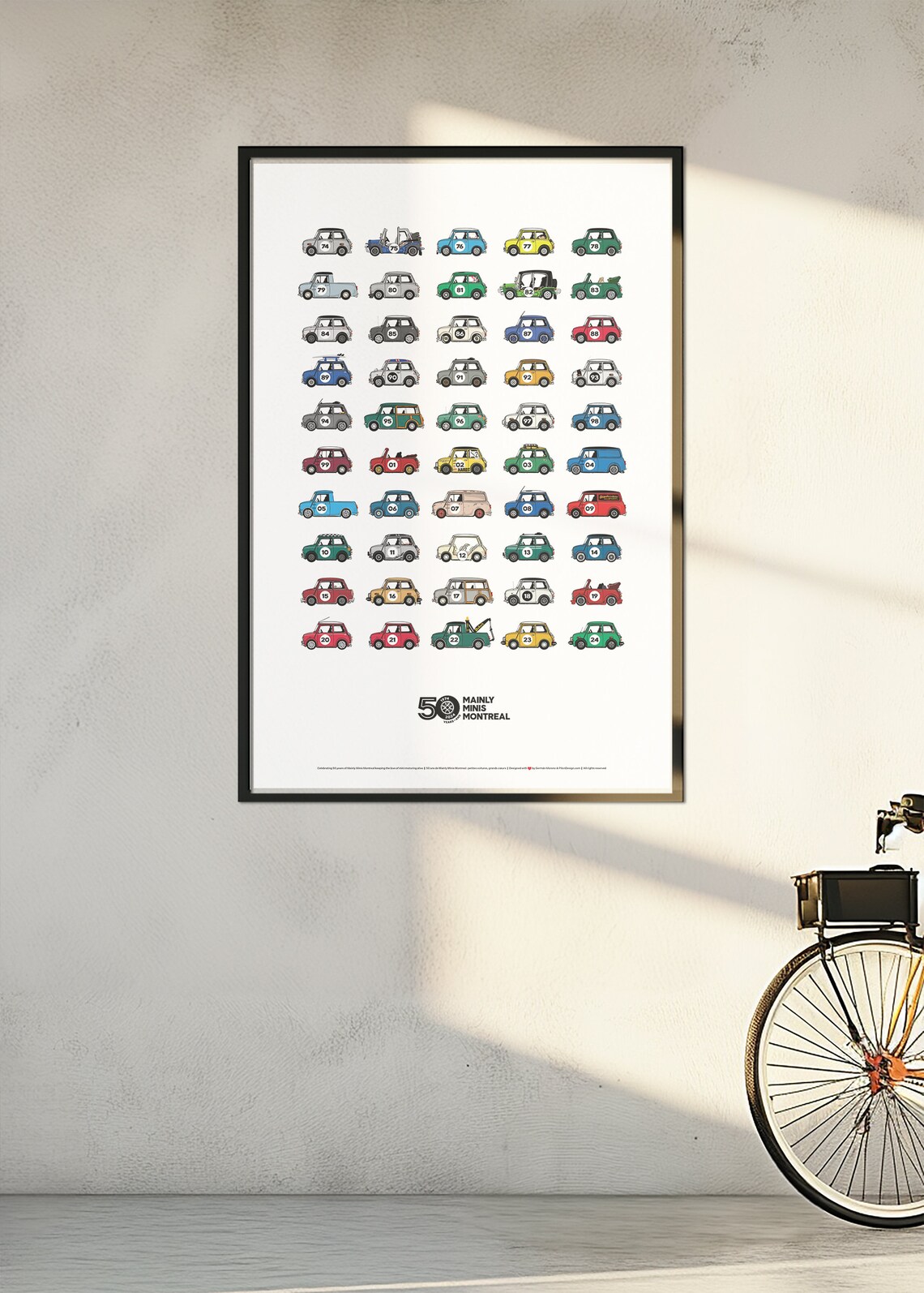 24x36 Poster – 50 Mini Coopers Classic Cars Illustrated Cartoon Style ...