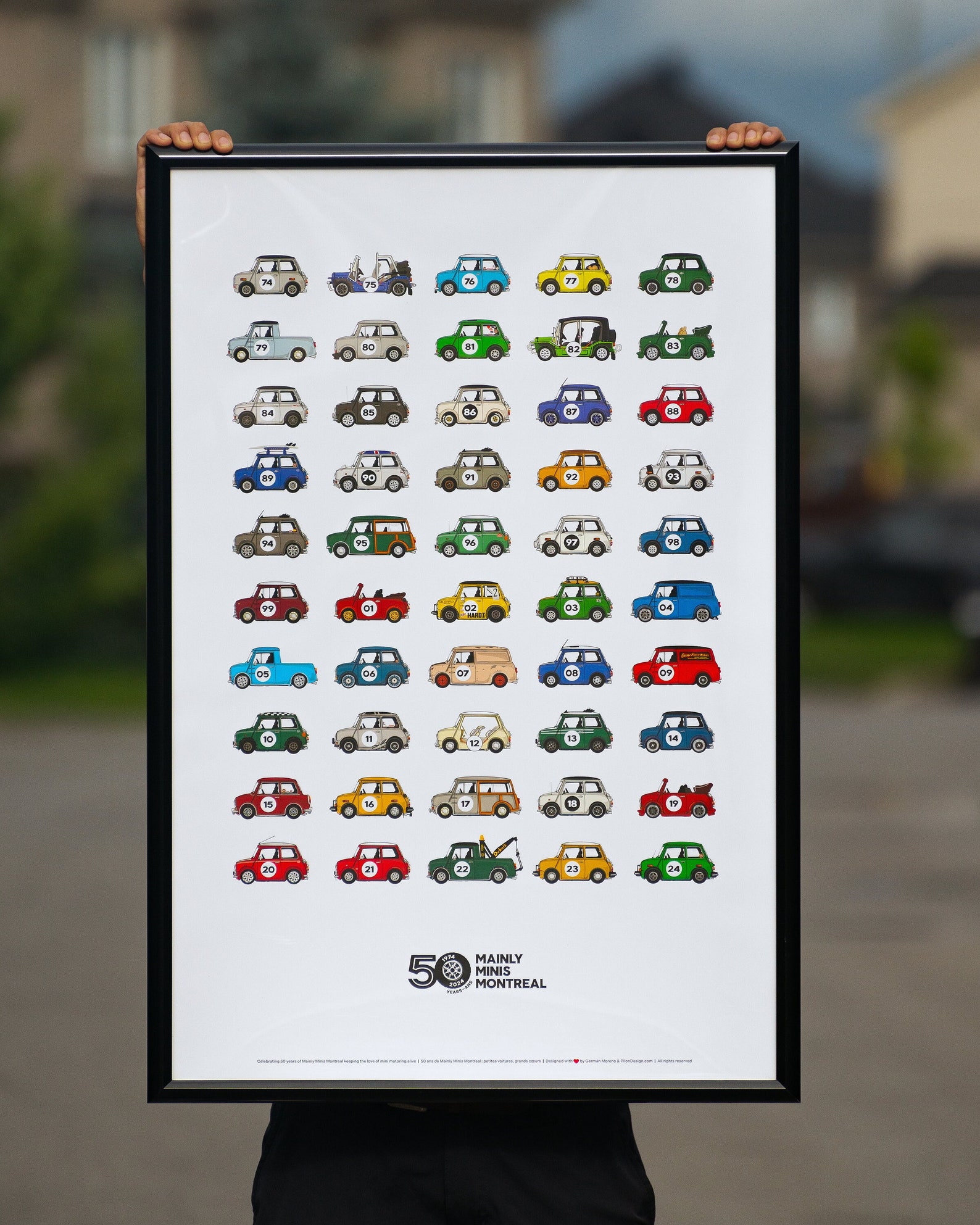 24x36 Poster – 50 Mini Coopers Classic Cars Illustrated Cartoon Style ...