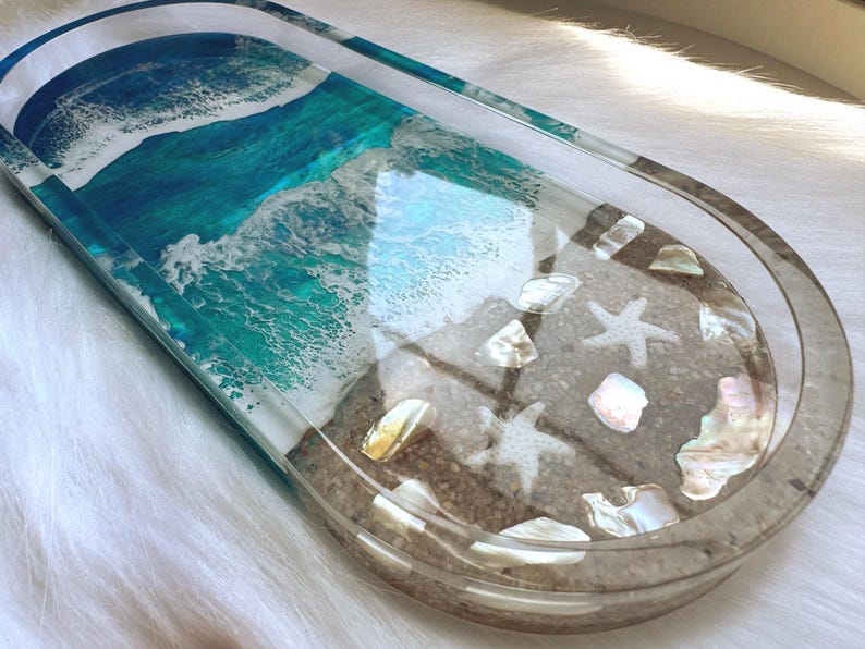 Ocean Resin Tray, Beach Resin Tray, 9.5 Inch Trinkets Tray, Jewelry ...