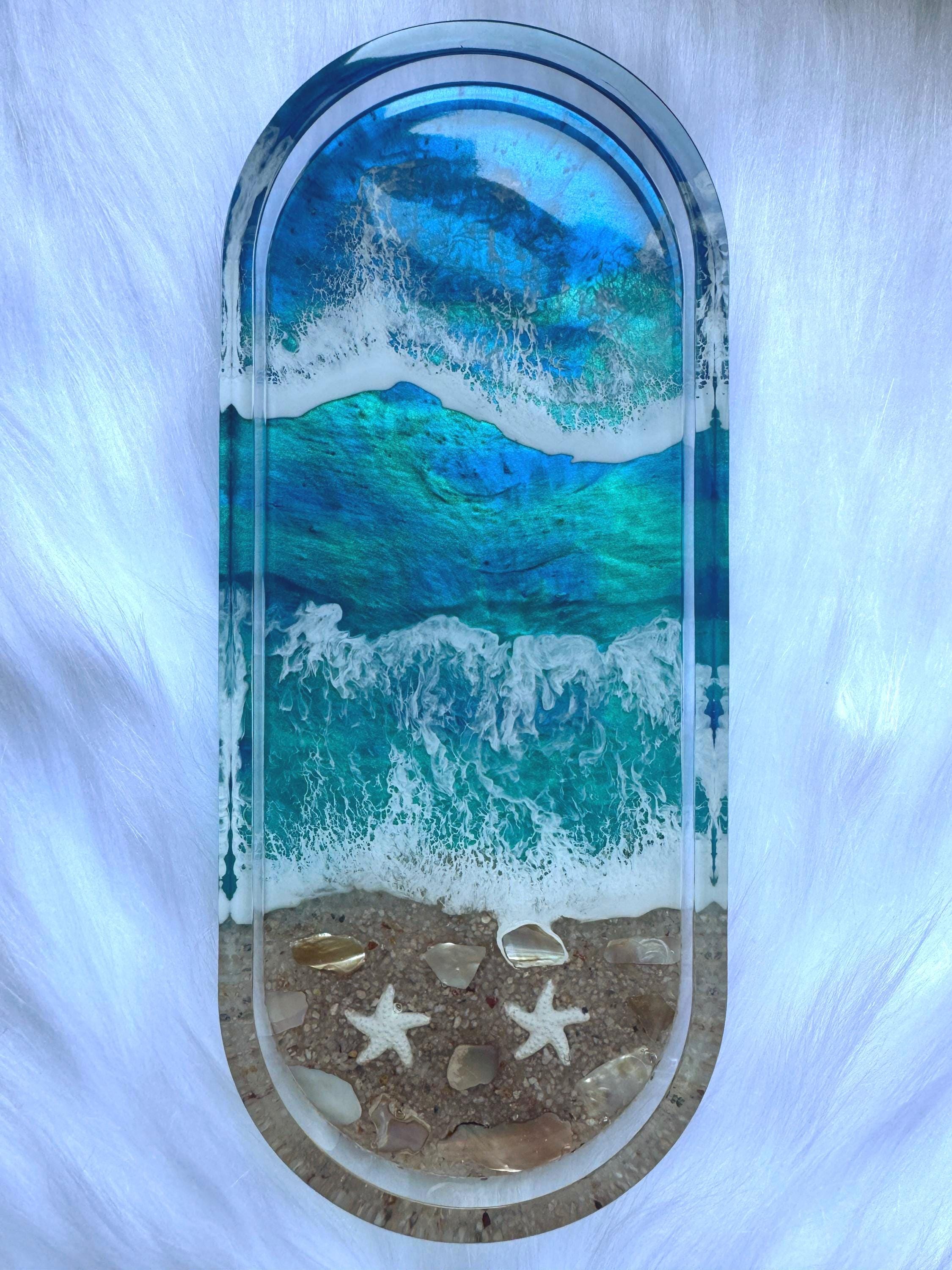 Ocean Resin Tray, Beach Resin Tray, 9.5 Inch Trinkets Tray, Jewelry ...