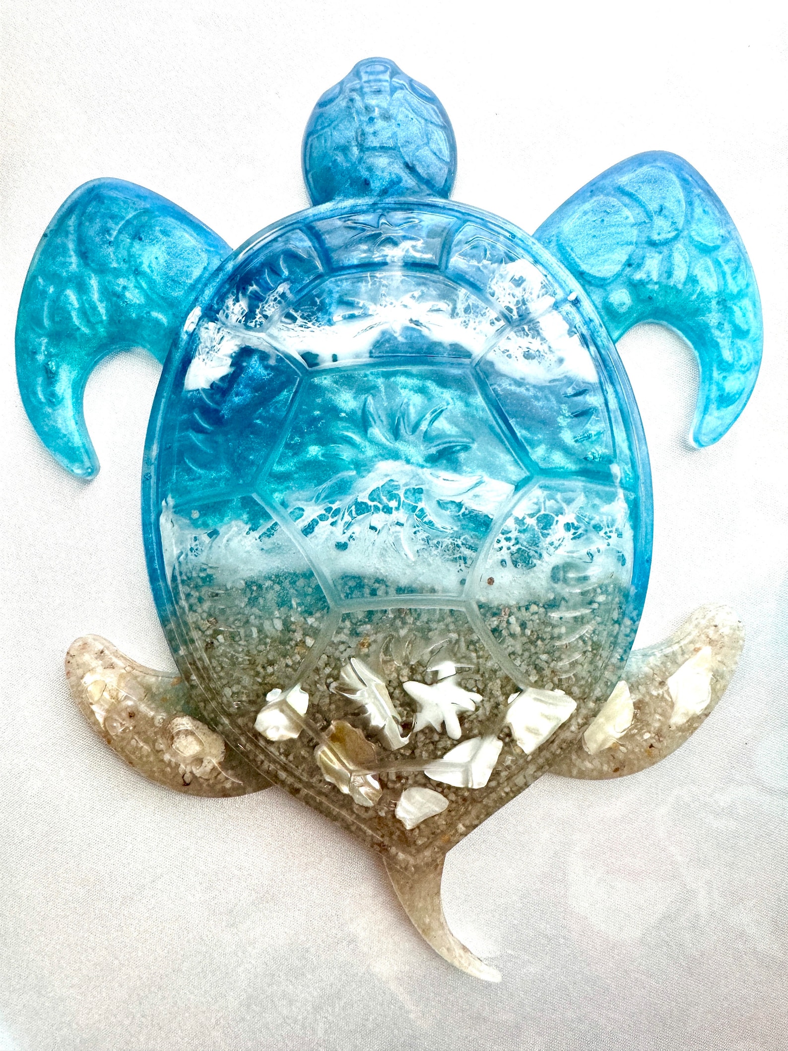 Ocean Waves Turtle, Real Sand and Shells, Coastal Decor, Beach Art ...