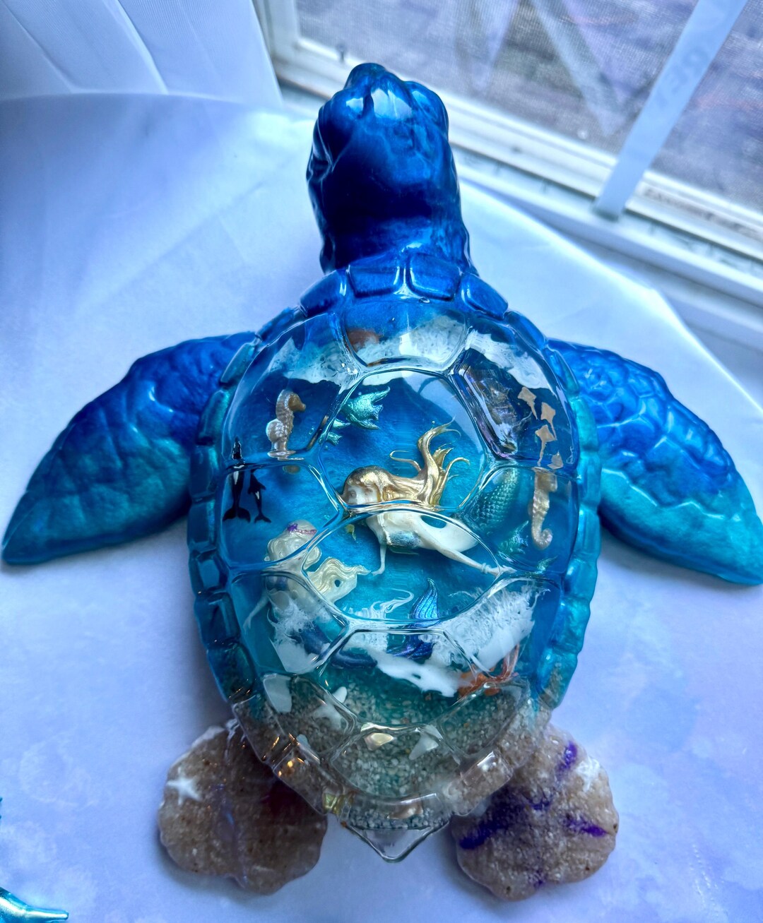 Giant Ocean Turtle, Giant Resin Turtle, Real Sand and Shells, Coastal ...