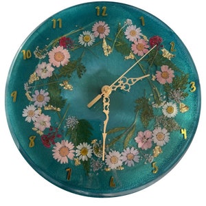 Custom Flower Clock, Custom Floral Resin Clock, Resin Clock, Real Dried ...
