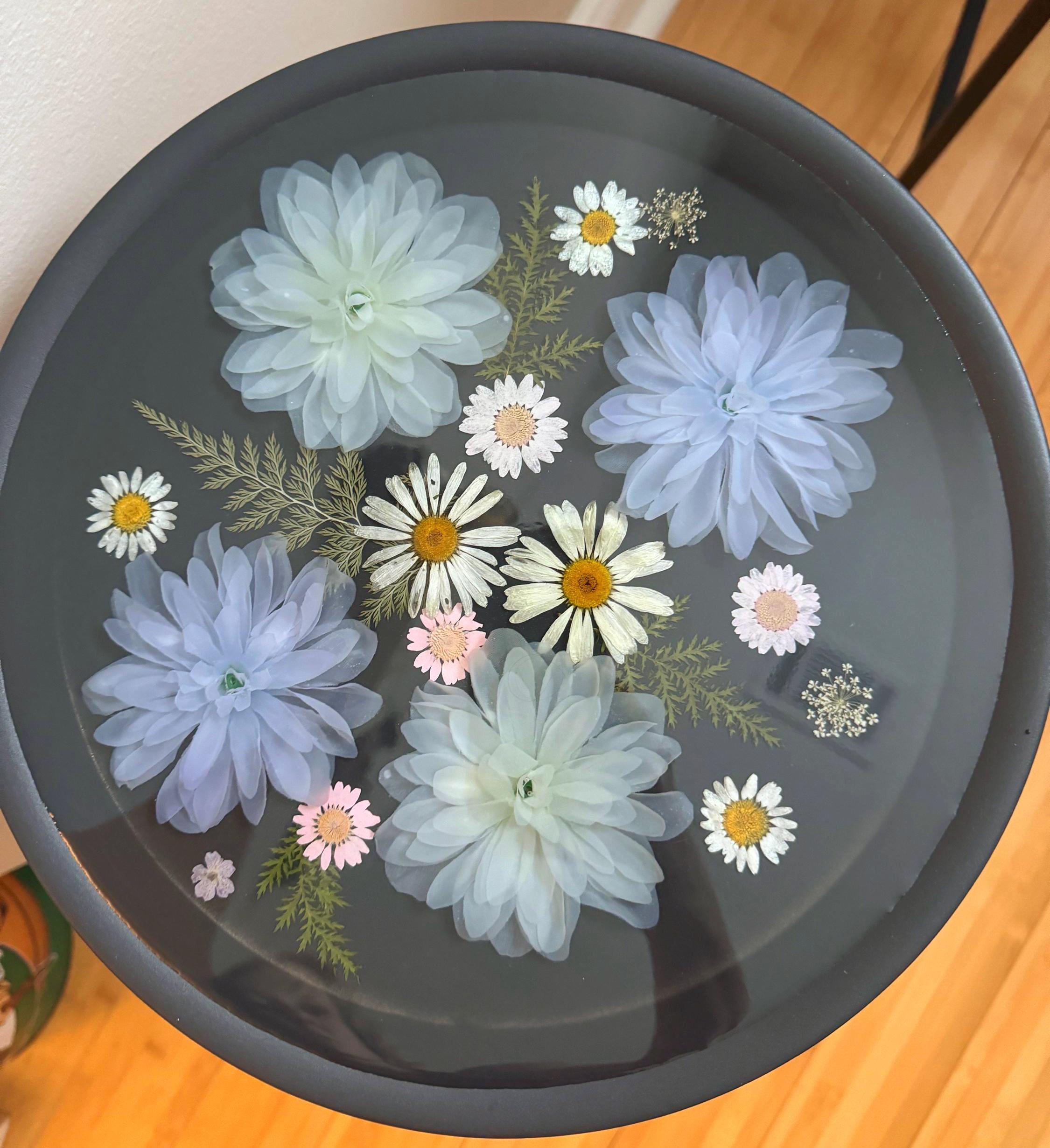 Custom Dried Flower Resin Side Table, Handmade Floral Plant Stand ...