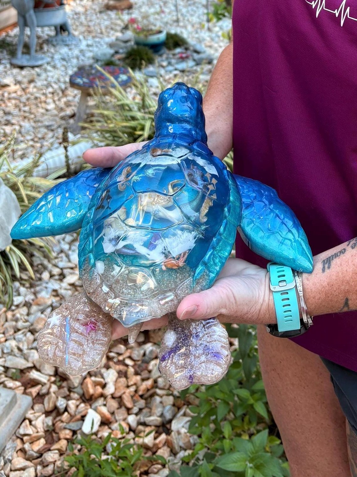 Giant Ocean Turtle, Giant Resin Turtle, Real Sand and Shells, Coastal ...