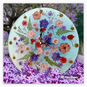 Custom Flower Clock, Custom Floral Resin Clock, Resin Clock, Real Dried ...