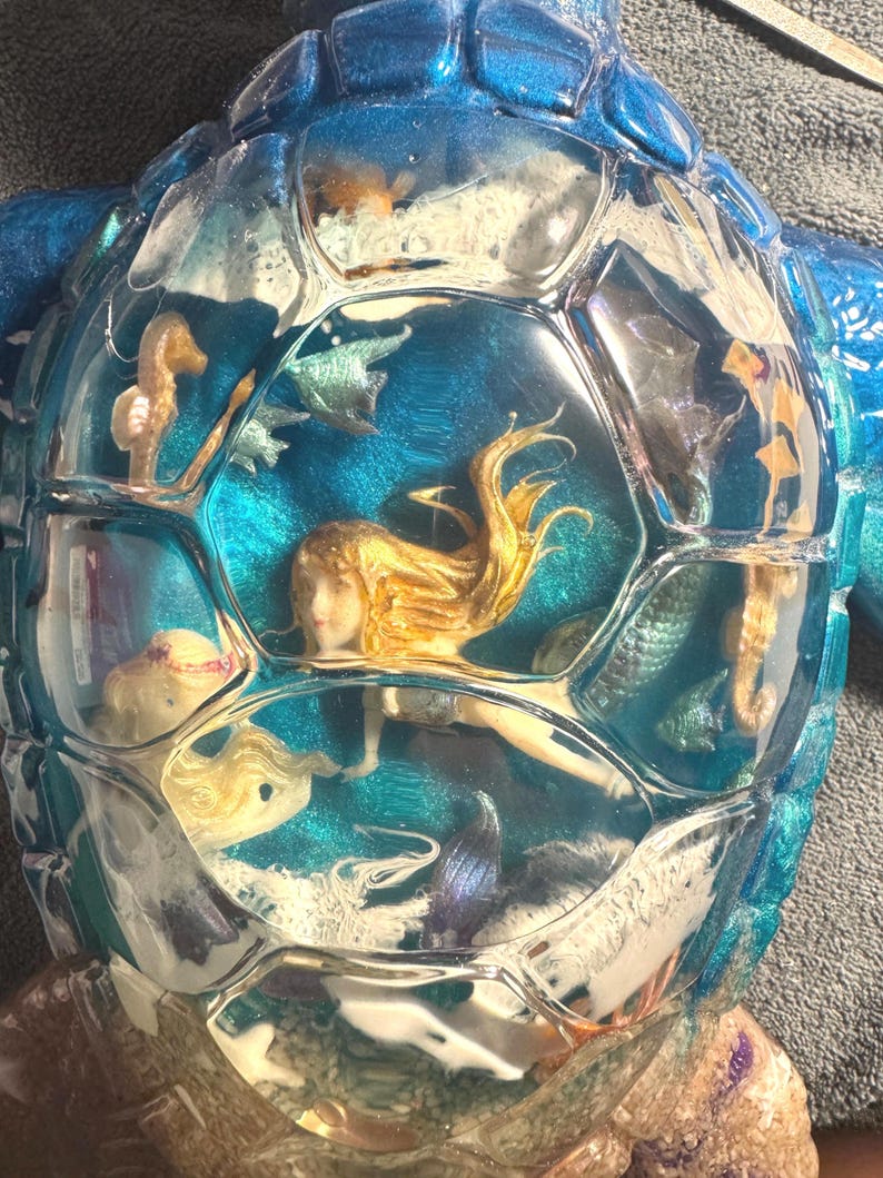 Giant Ocean Turtle, Giant Resin Turtle, Real Sand and Shells, Coastal ...