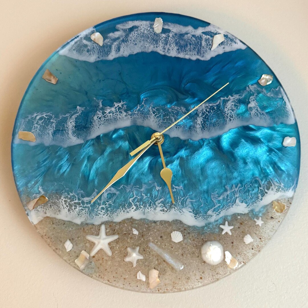 Ocean Waves Clock, Resin Clock, Ocean Clock, Handmade Clock, 12 or 14 ...