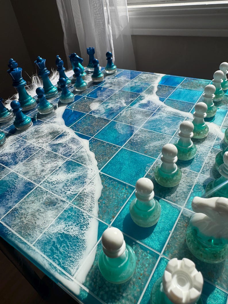 Custom Resin Chess Set, Epoxy Resin Chess Set, Custom Boardgame, Ocean ...