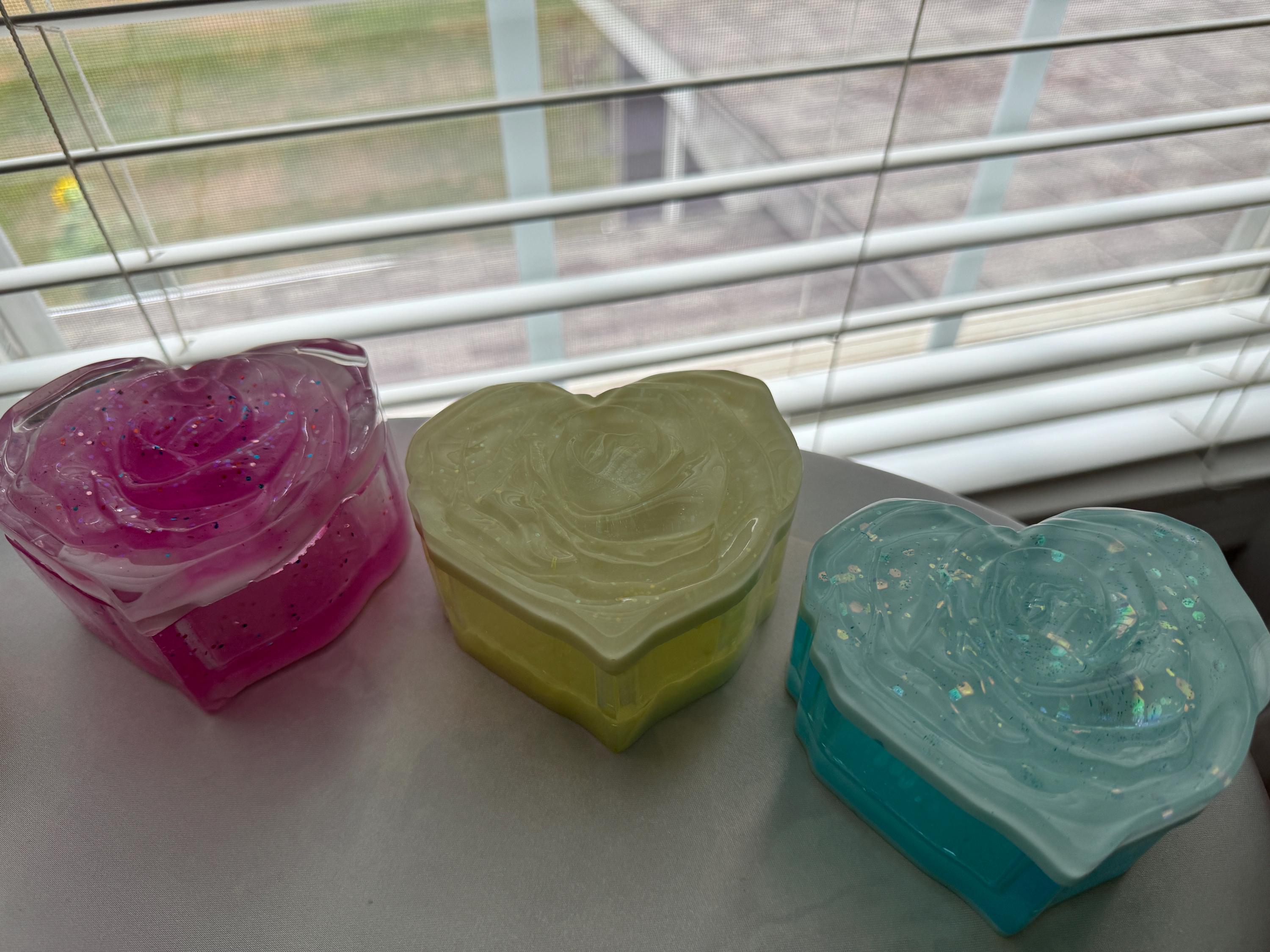 Resin Rose Heart 3D Box, Heart Box, Love Box, Pastel Heart Box, Trinket ...