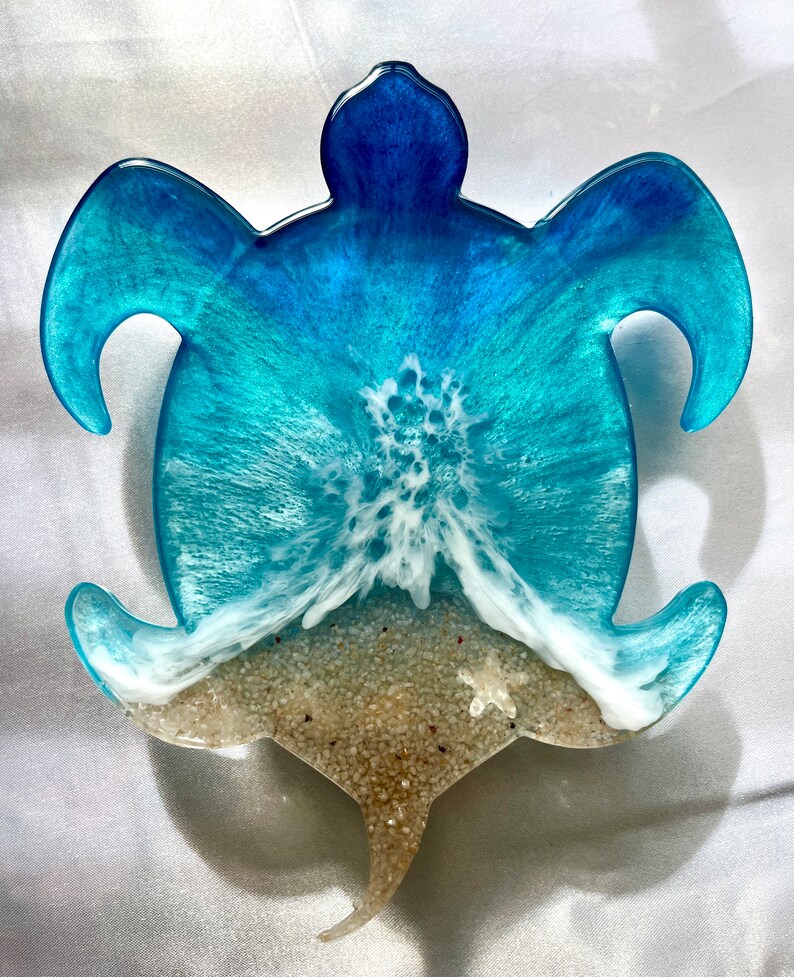 Ocean Waves Turtle, Real Sand and Shells, Coastal Decor, Beach Art ...