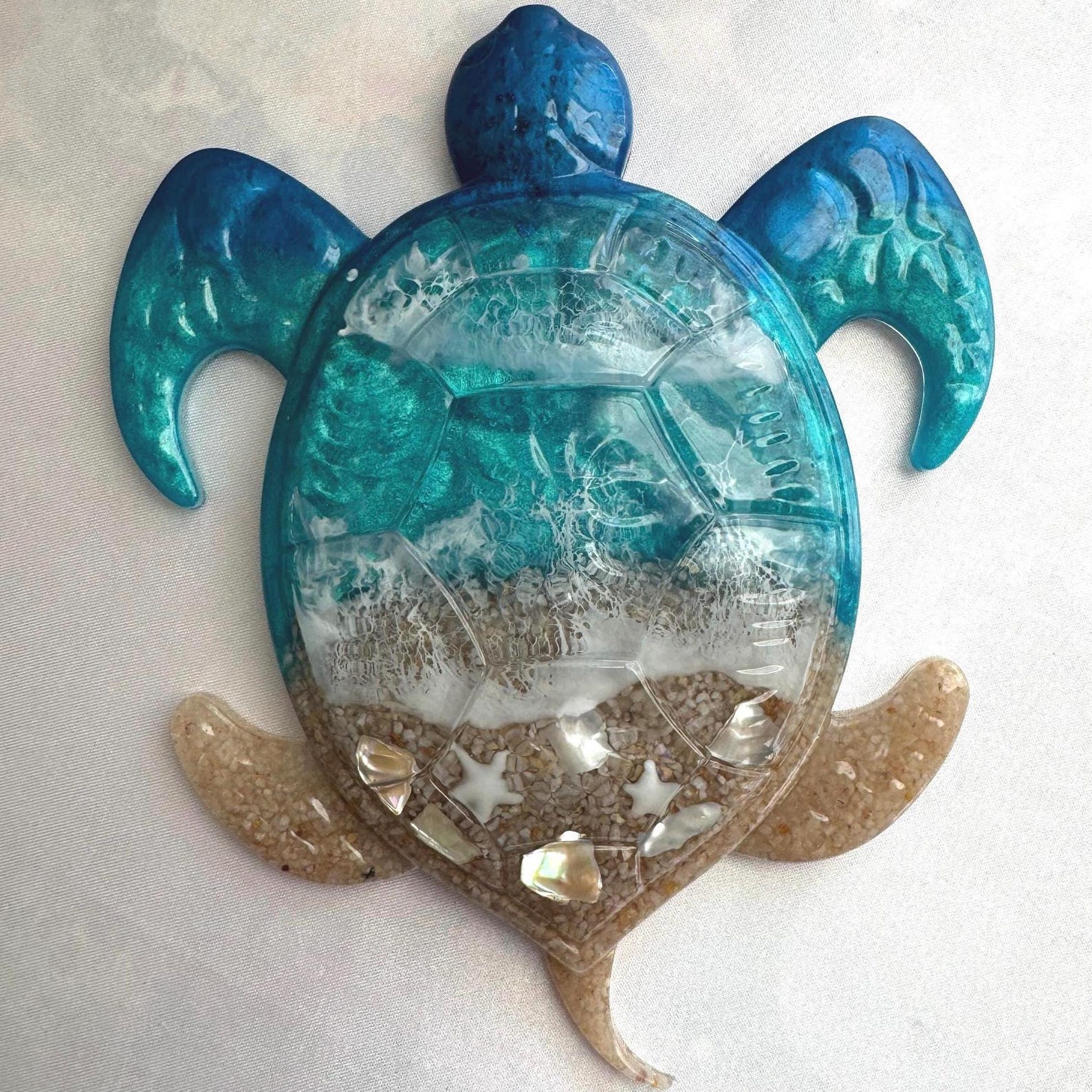 Ocean Waves Turtle, Real Sand and Shells, Coastal Decor, Beach Art ...