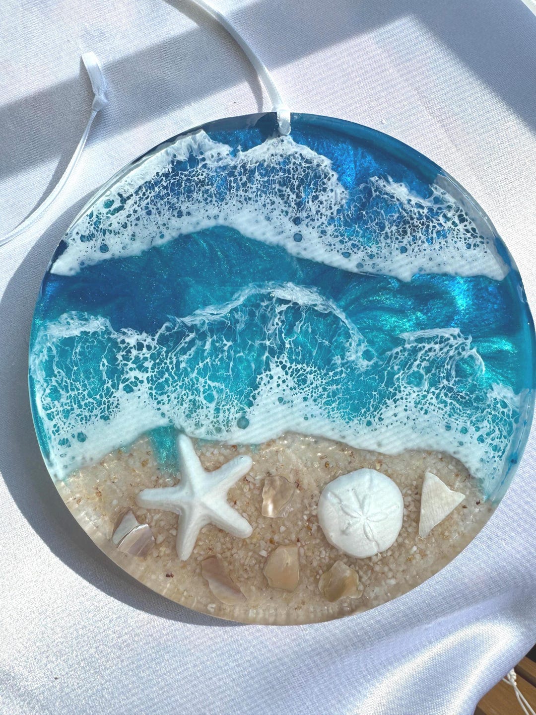 Large Ocean Sun Catcher, Resin Ocean Wave With Starfish, Sea Turtle ...
