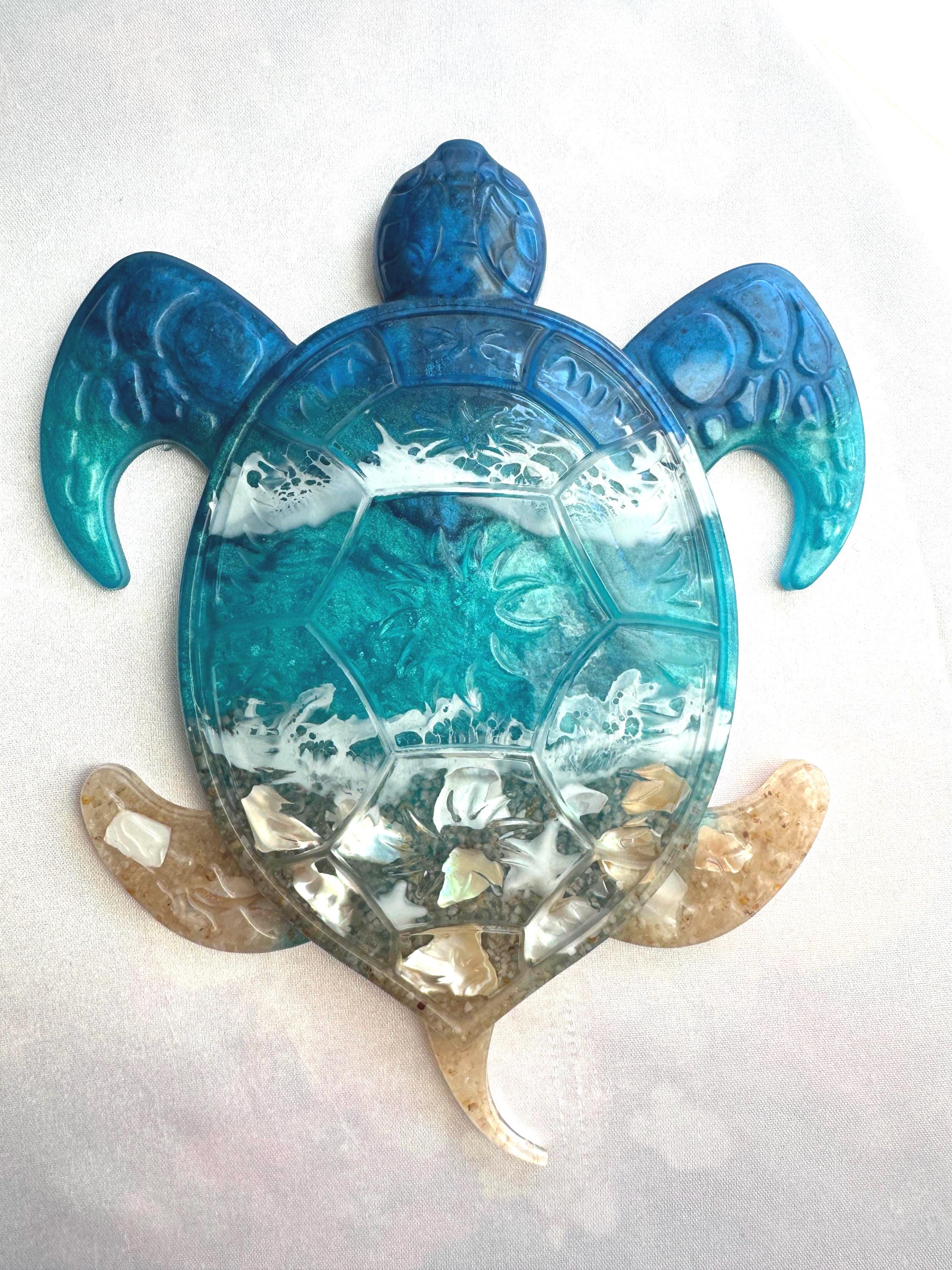 Ocean Waves Turtle, Real Sand and Shells, Coastal Decor, Beach Art ...