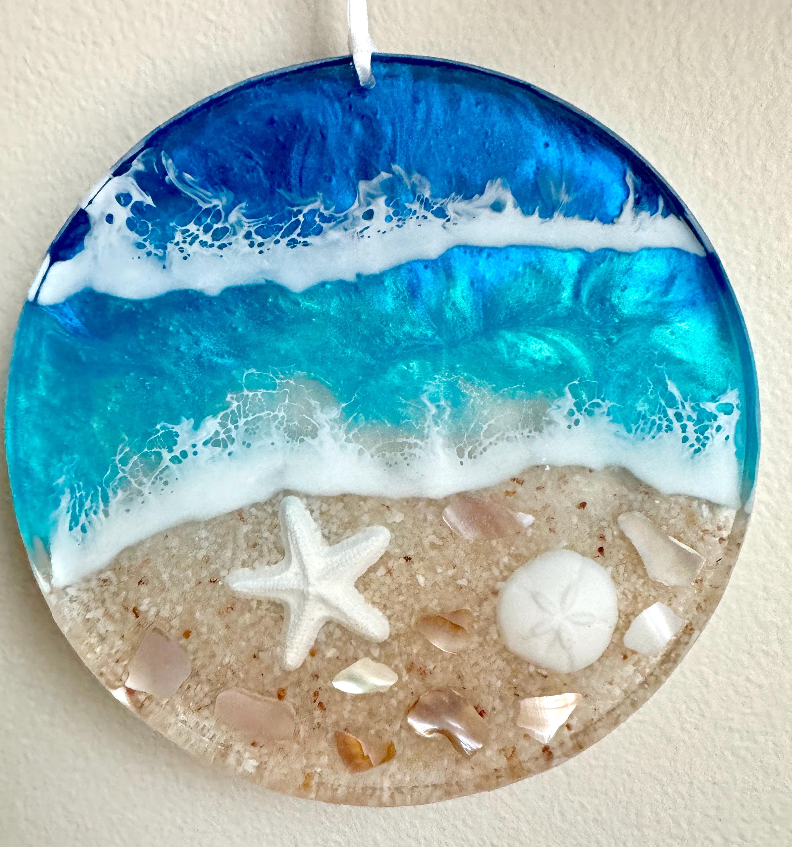 Large Ocean Sun Catcher, Resin Ocean Wave With Starfish, Sea Turtle ...