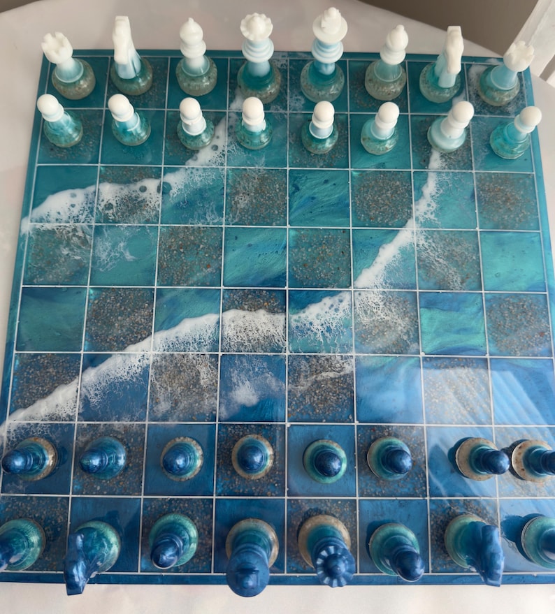 Custom Resin Chess Set, Epoxy Resin Chess Set, Custom Boardgame, Ocean ...