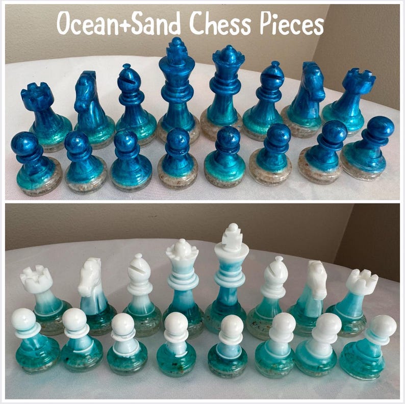 Custom Resin Chess and Checkers Pieces, Unique Ocean Art, Custom Game ...