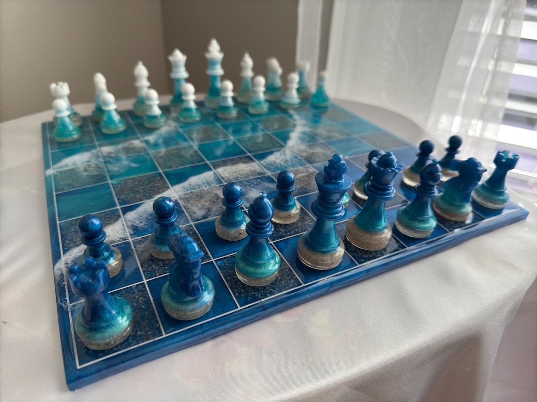 Custom Resin Chess Set, Epoxy Resin Chess Set, Custom Boardgame, Ocean ...