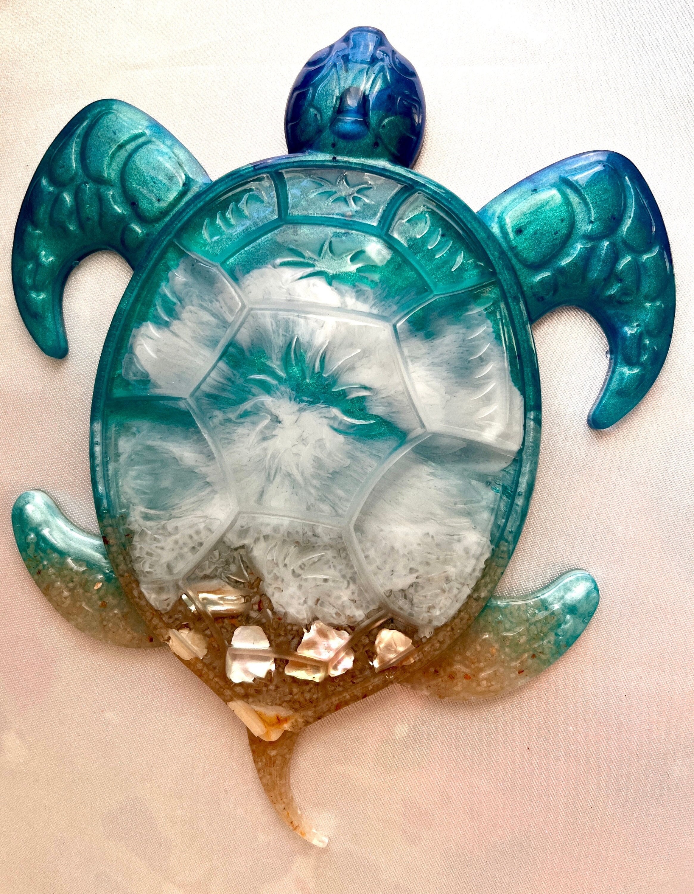 Ocean Waves Turtle, Real Sand and Shells, Coastal Decor, Beach Art, Unique Gift, Resin Art ...