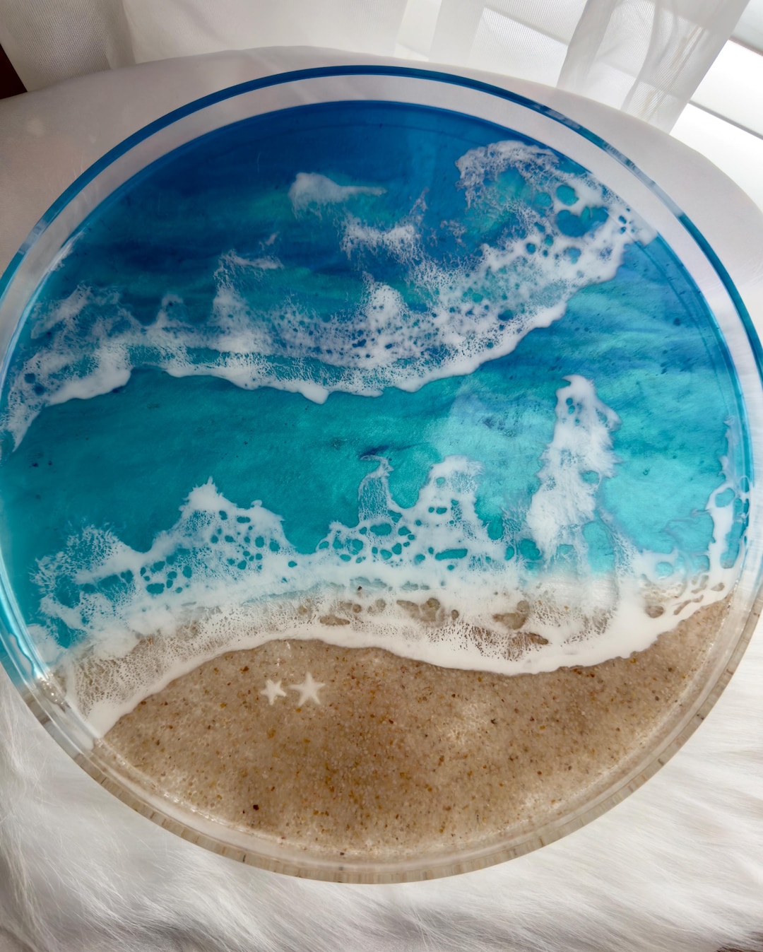 Ocean Waves Round Tray, Beach Resin Tray, Beach Tray, Jewelry Tray ...
