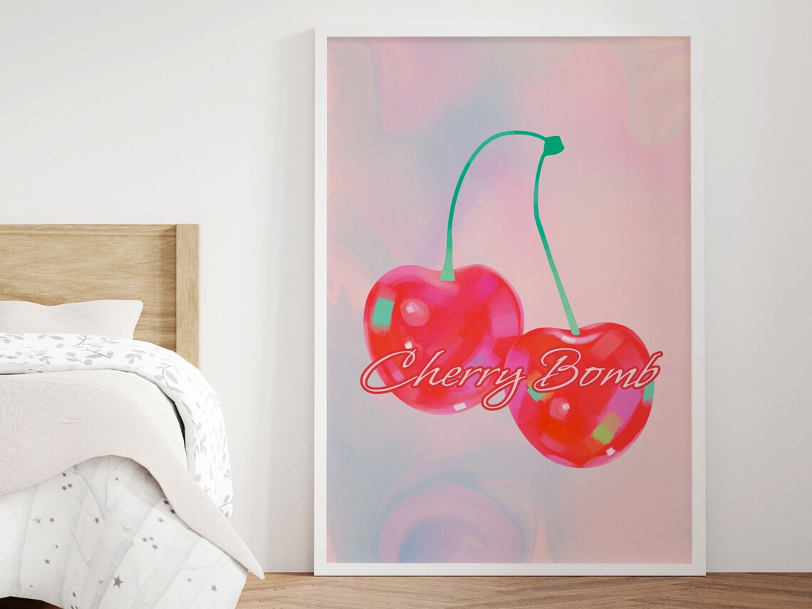 Pink Y2k Print, Pink Y2k Wall Art, Holographic Print, Cherry Print ...