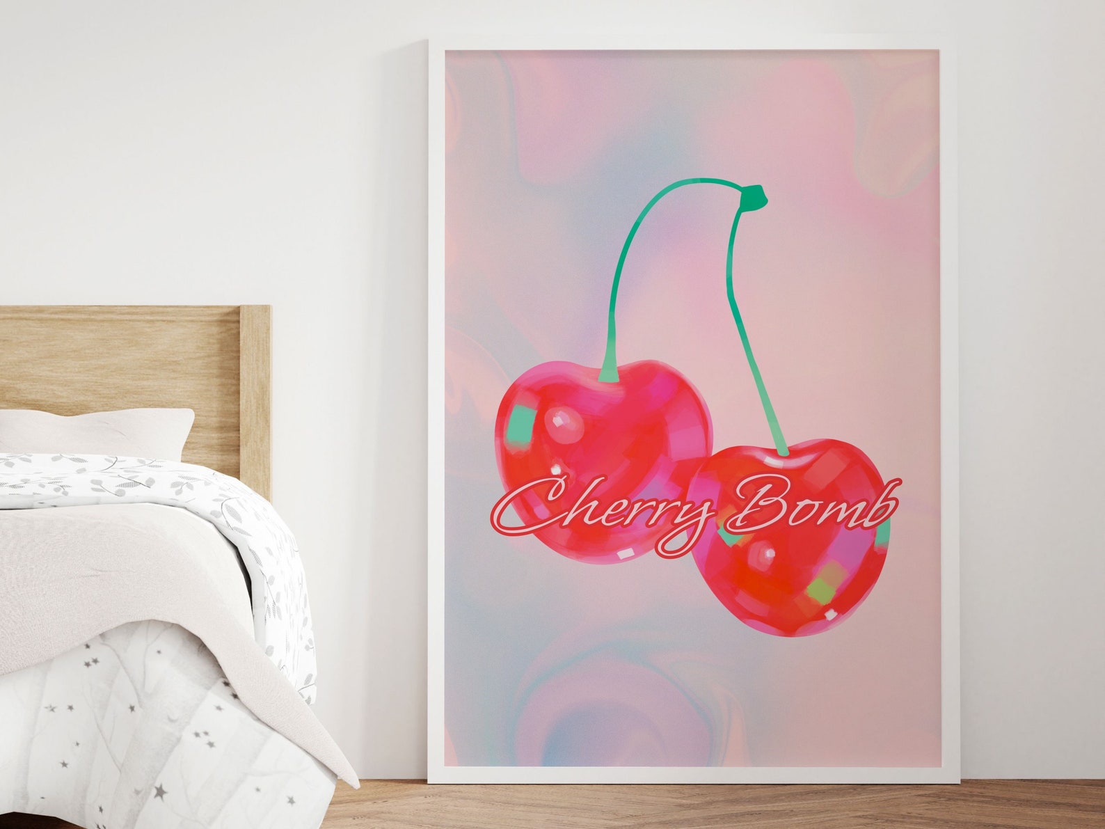 Pink Y2k Print, Pink Y2k Wall Art, Holographic Print, Cherry Print ...