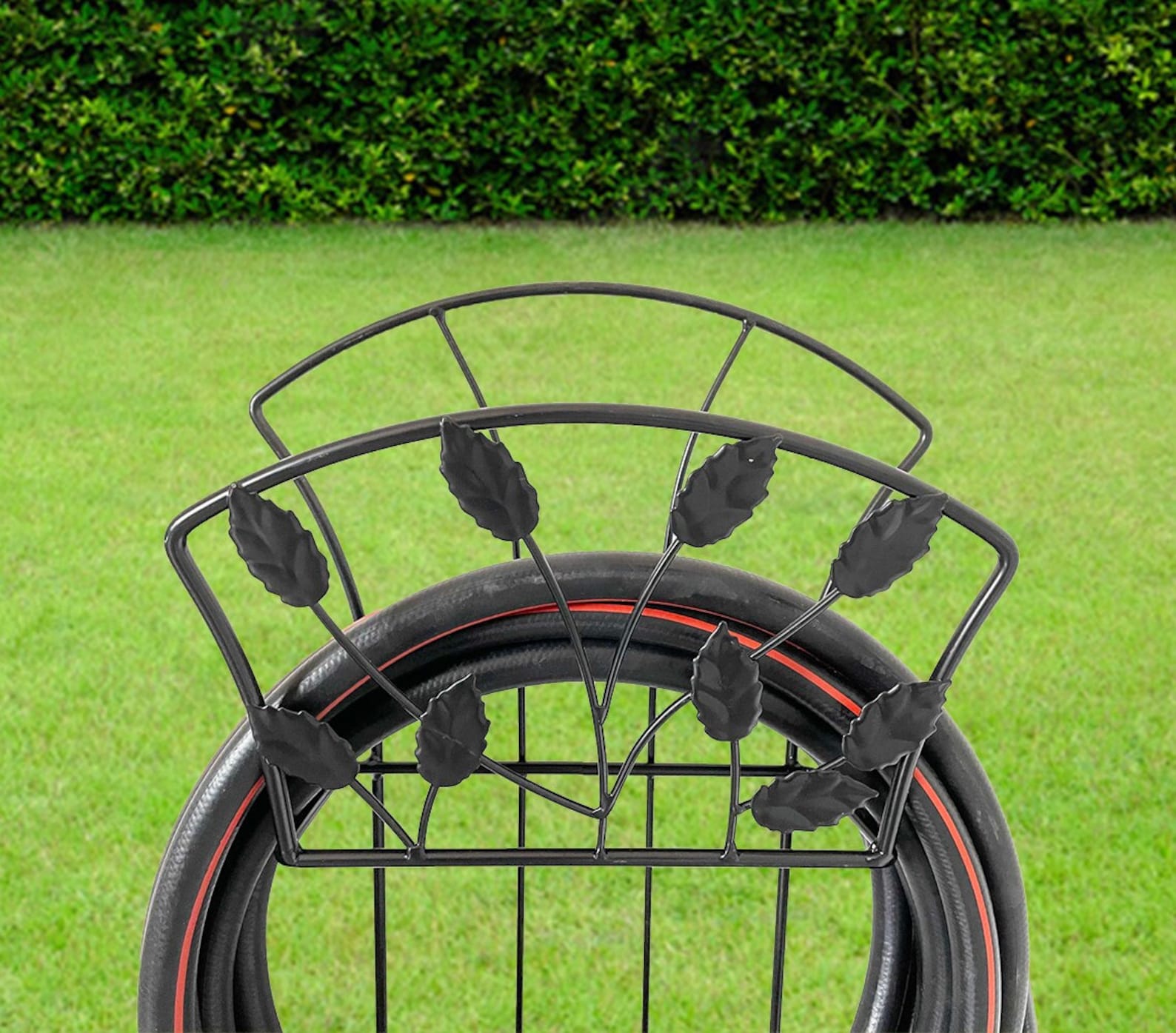 Garden Hose Holder With Leaf Design | Freestanding | Black Powder ...