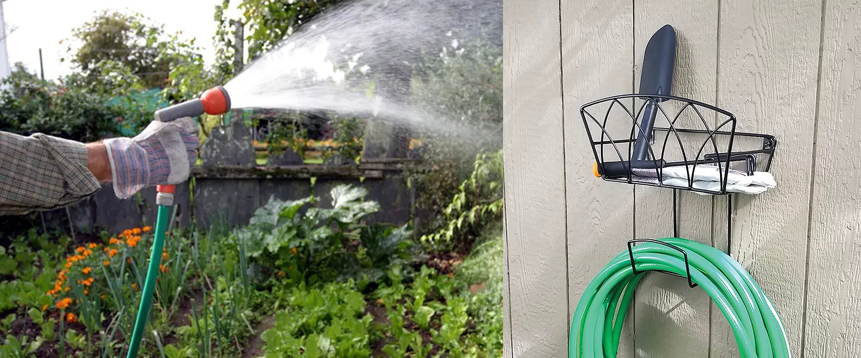 Decorative Hose Hanger With Shelf, Hose Length Capacity 100 Ft, Black ...