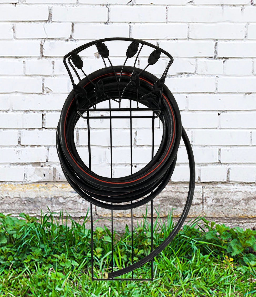 Garden Hose Holder With Leaf Design | Freestanding | Black Powder ...
