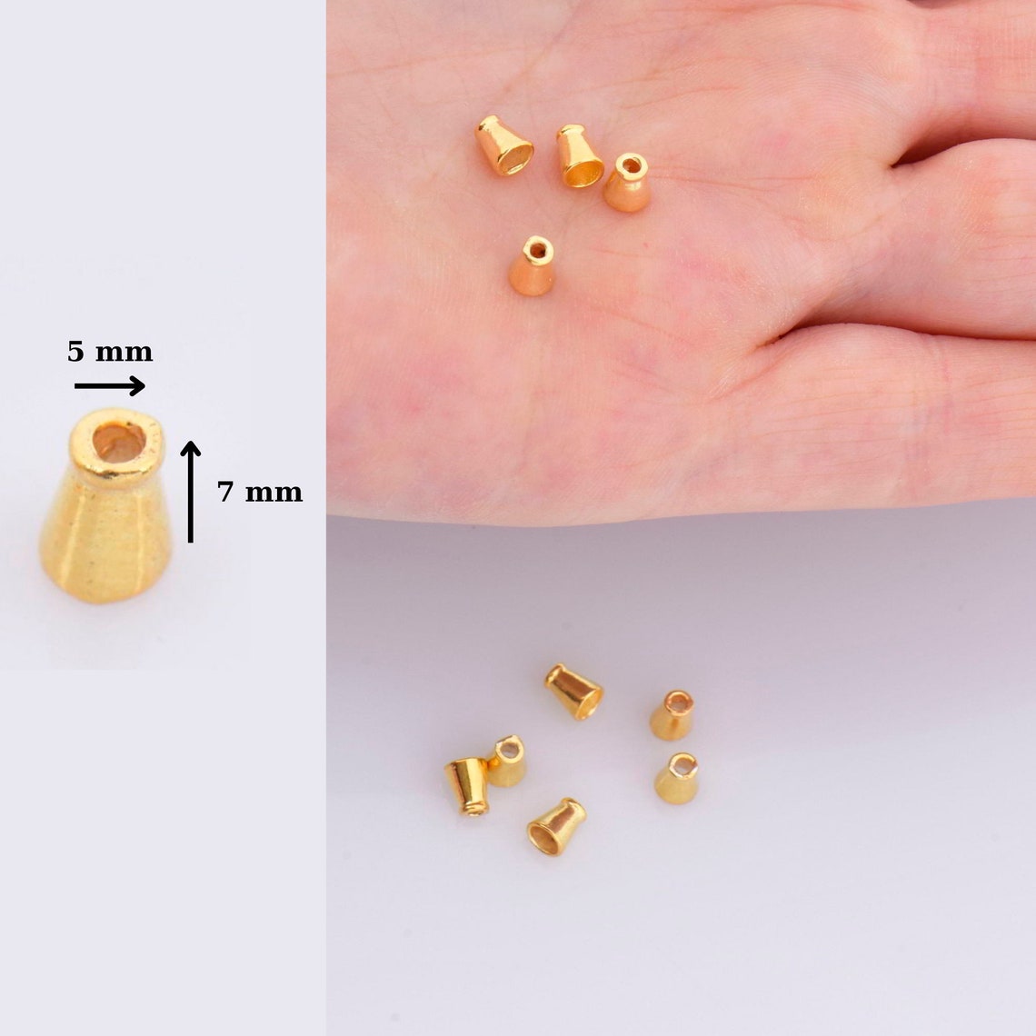 24K Gold Vermeil Cone Shape Beads, 24K Gold Plated Cone Bead Caps, 925 ...