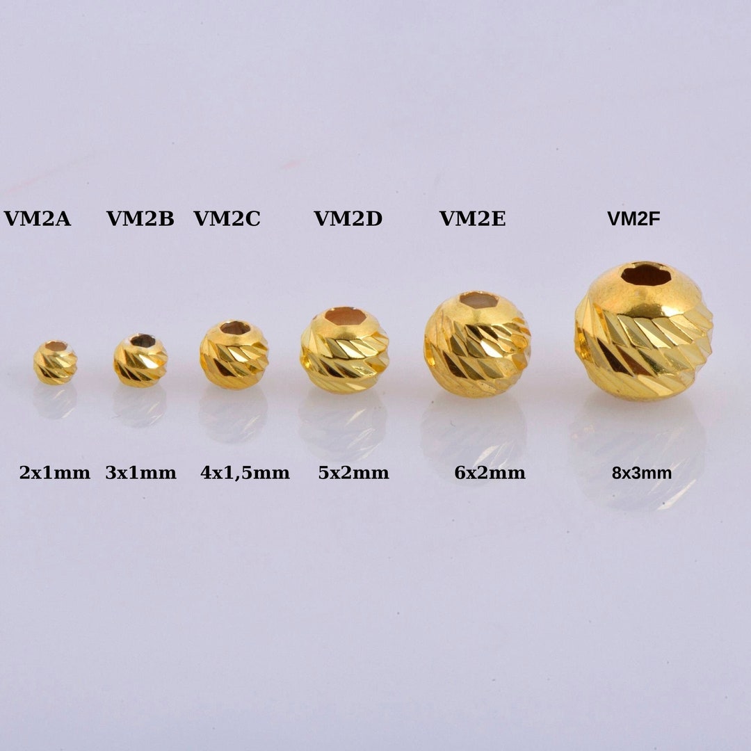 24K Gold Vermeil Diamond Cut Round Beads, 925 Silver Laser Multi Diamond Cut Beads in 24K, Moon ...