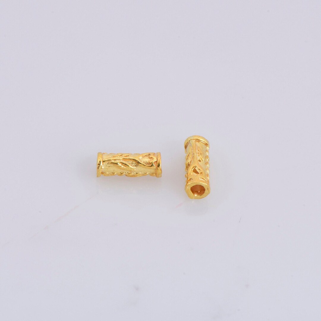 24K Gold Vermeil Tube Beads, Gold Plated Flower Tube Beads, 925 Silver ...