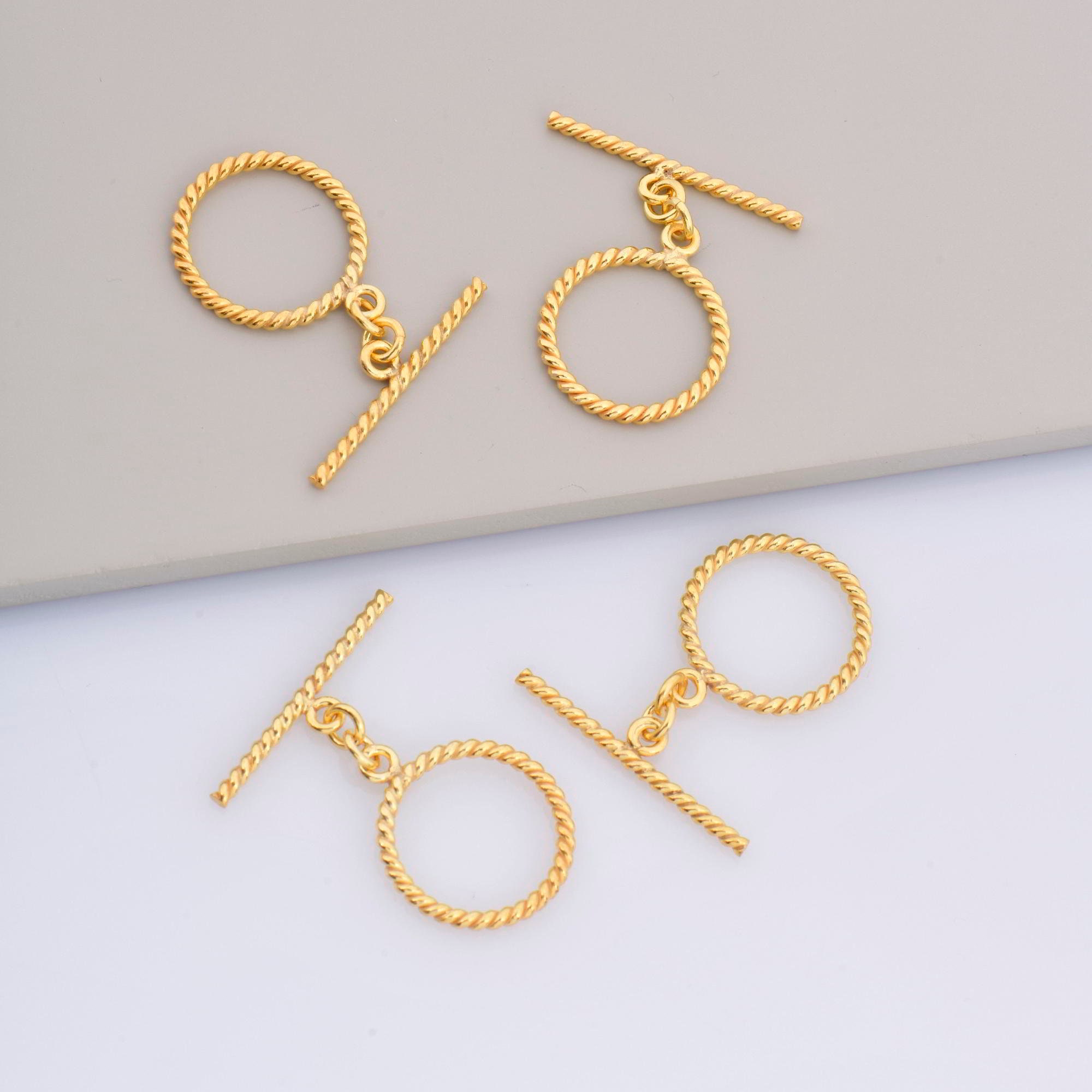 24K Gold Vermeil Twisted Toggle Clasps, 925 Silver Twisted Rope Design ...