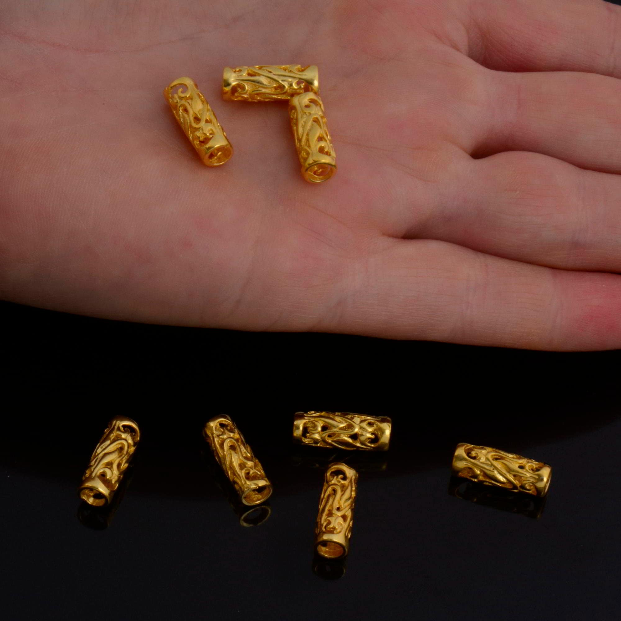 24K Gold Vermeil Open Work Tube Beads, Tube Beads in 24K Gold, 925 ...