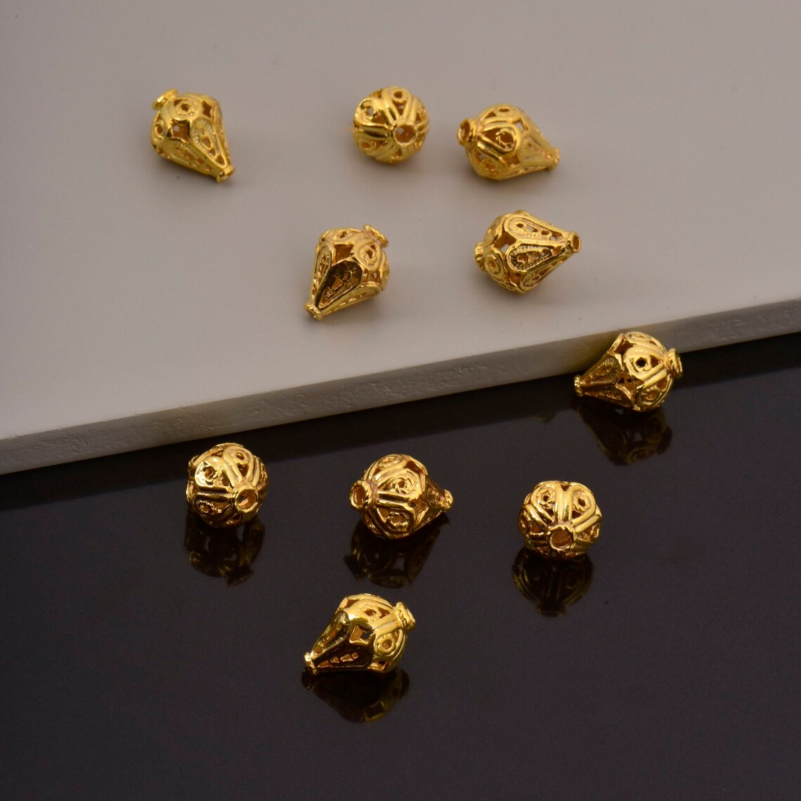 24K Gold Vermeil Filigree Beads, Handmade Silver Beads in 24K Gold, 925 ...