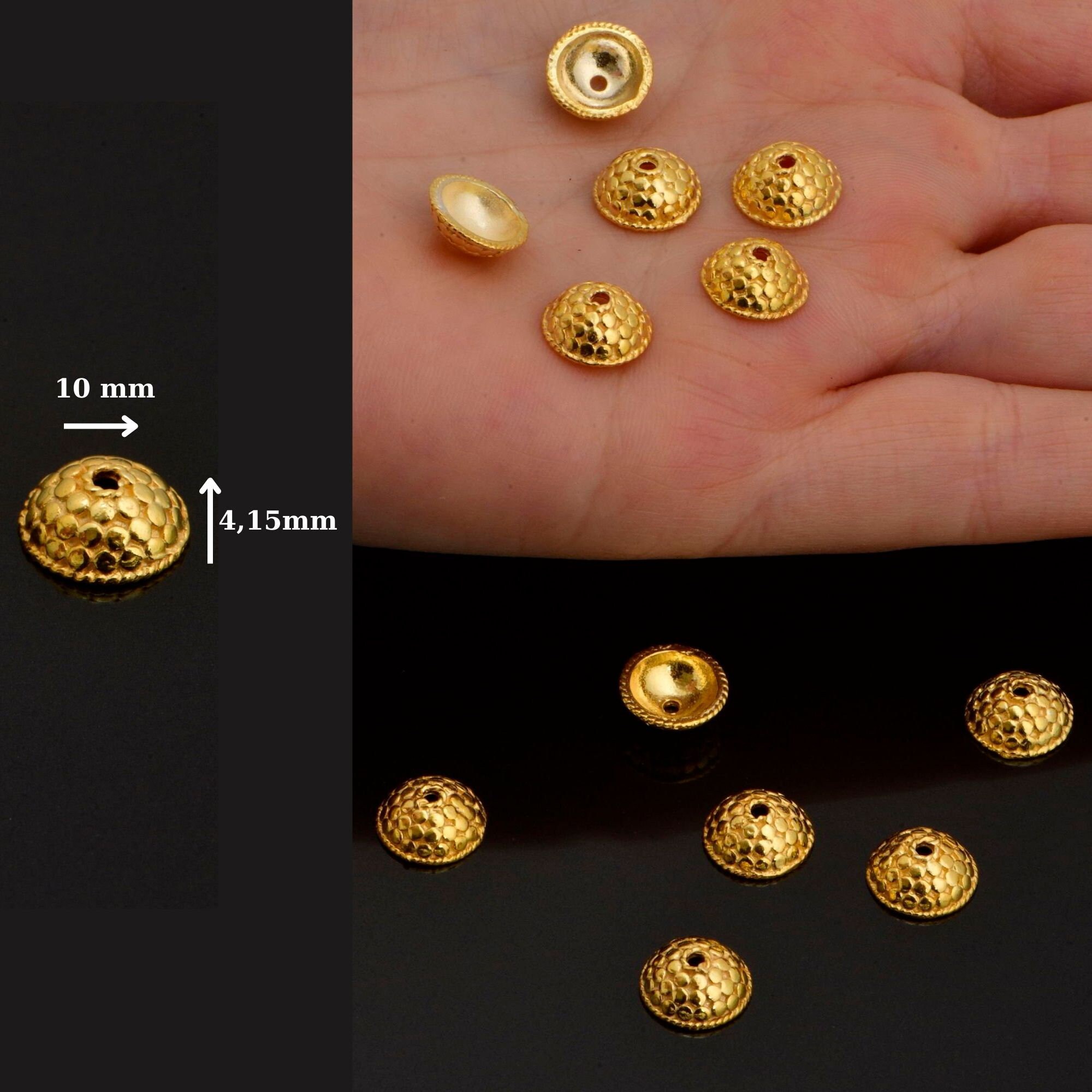 24K Gold Vermeil Hand Made Bead Caps, Studded Vermeil Bead Caps in 24K ...
