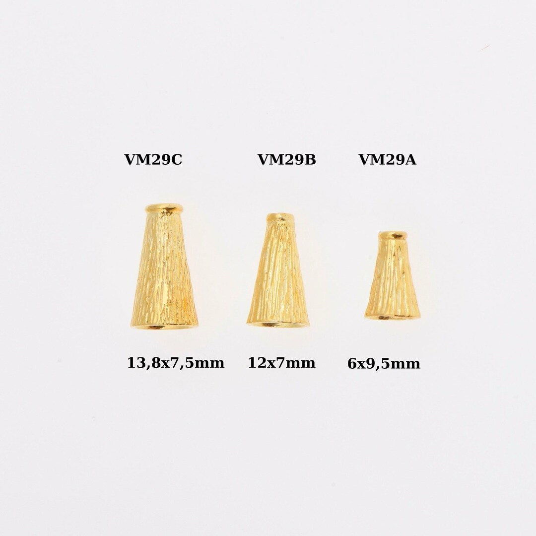 24K Gold Vermeil Cone Shape Beads, 24K Gold Plated Cone Bead Caps, 925 ...