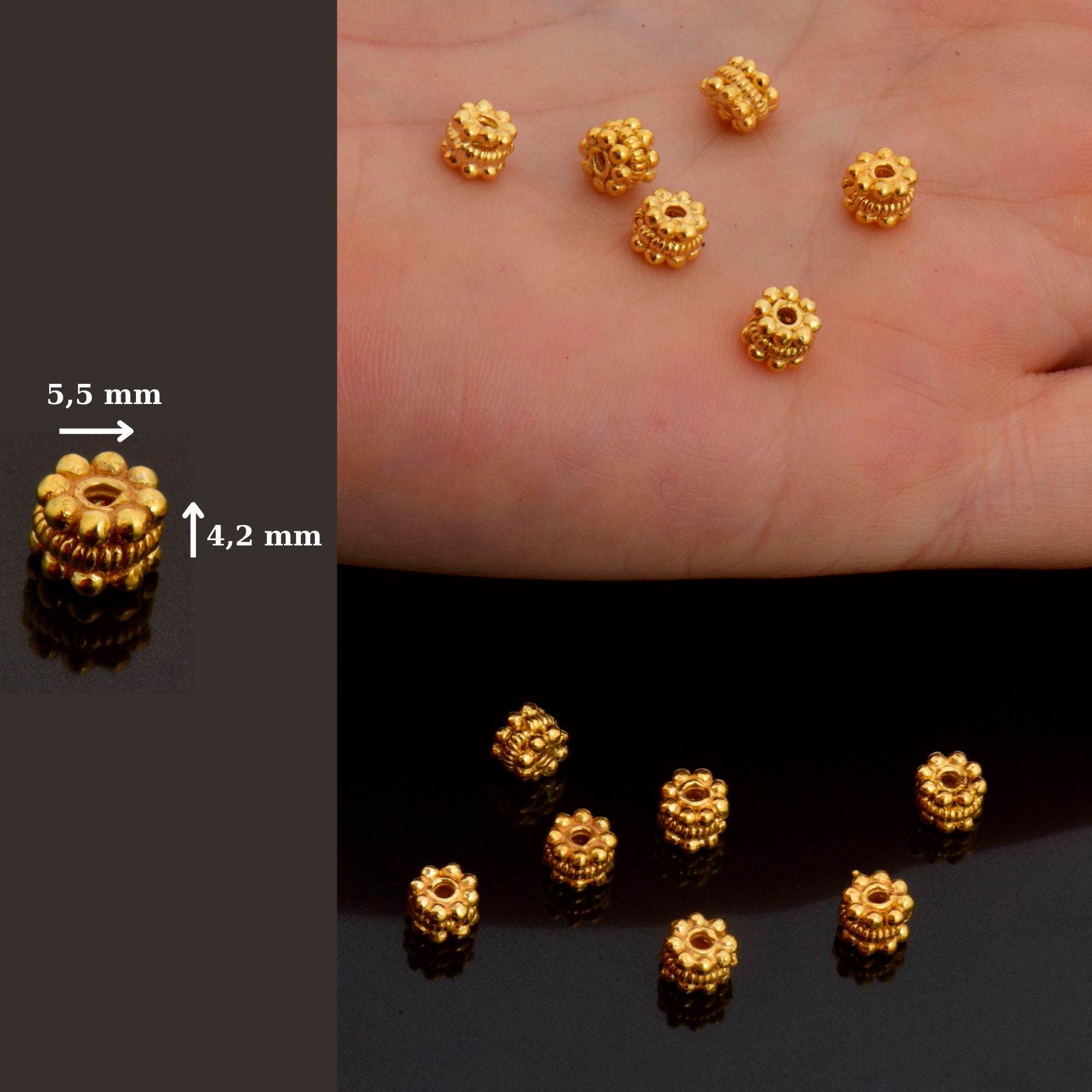 24K Gold Vermeil Separators, Handmade Silver Beads in 24K Gold, 925 ...