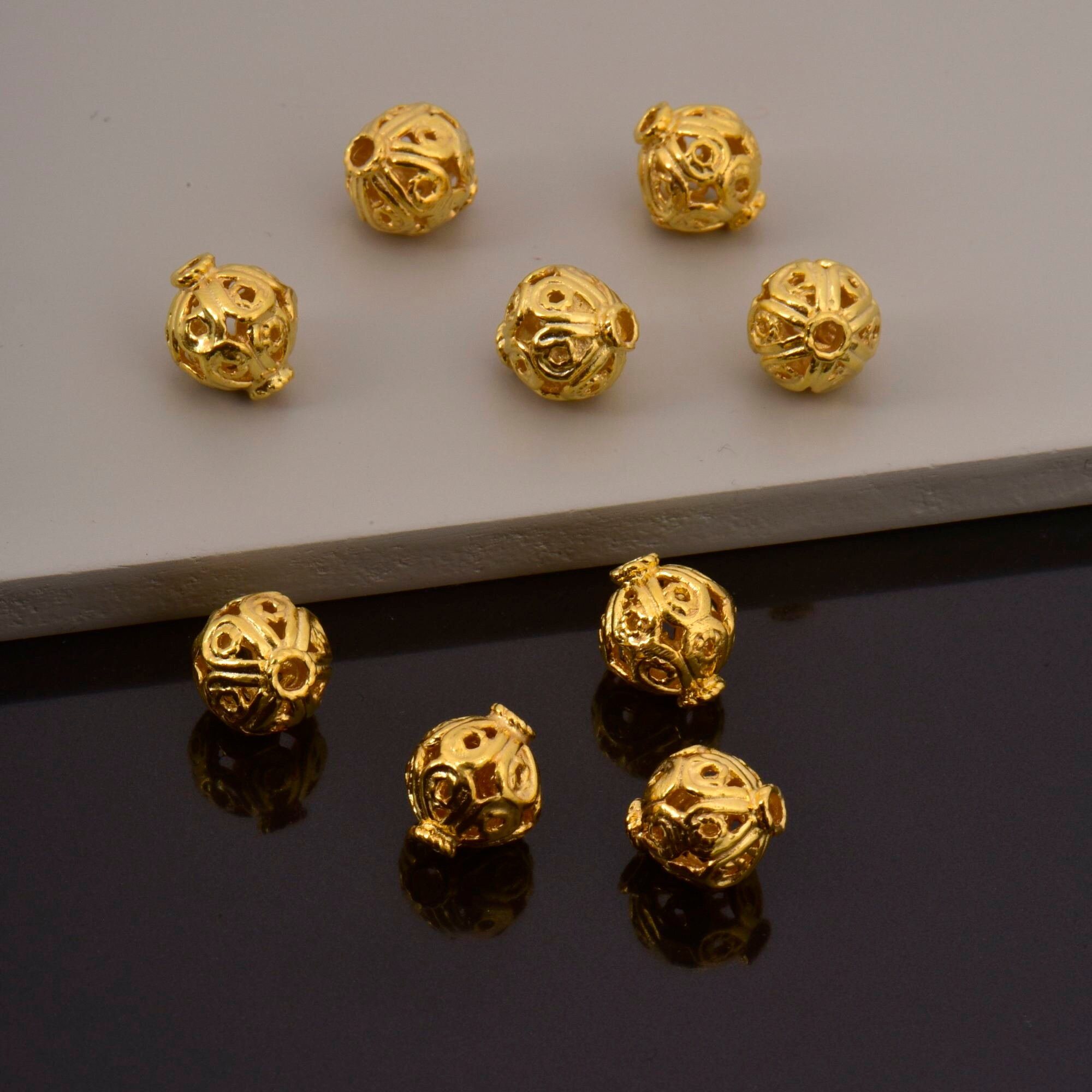 24K Gold Vermeil Filigree Beads, Handmade Silver Beads in 24K Gold, 925 ...