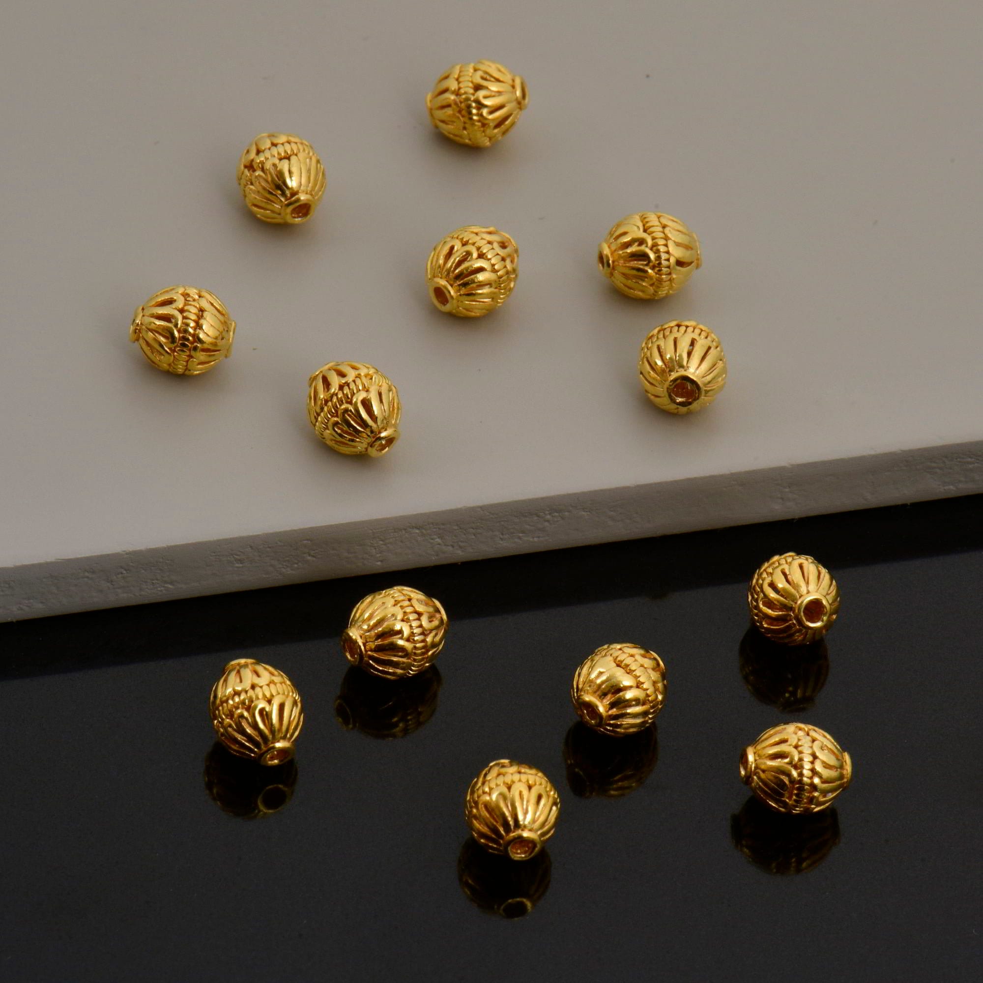 24K Gold Vermeil Striated Bicone Beads, Handmade Silver Beads in 24K ...