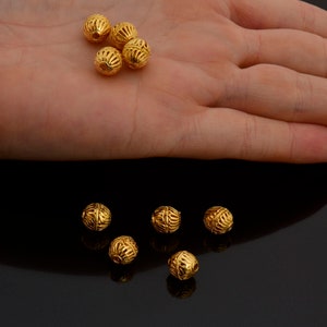 24K Gold Vermeil Striated Bicone Beads, Handmade Silver Beads in 24K ...