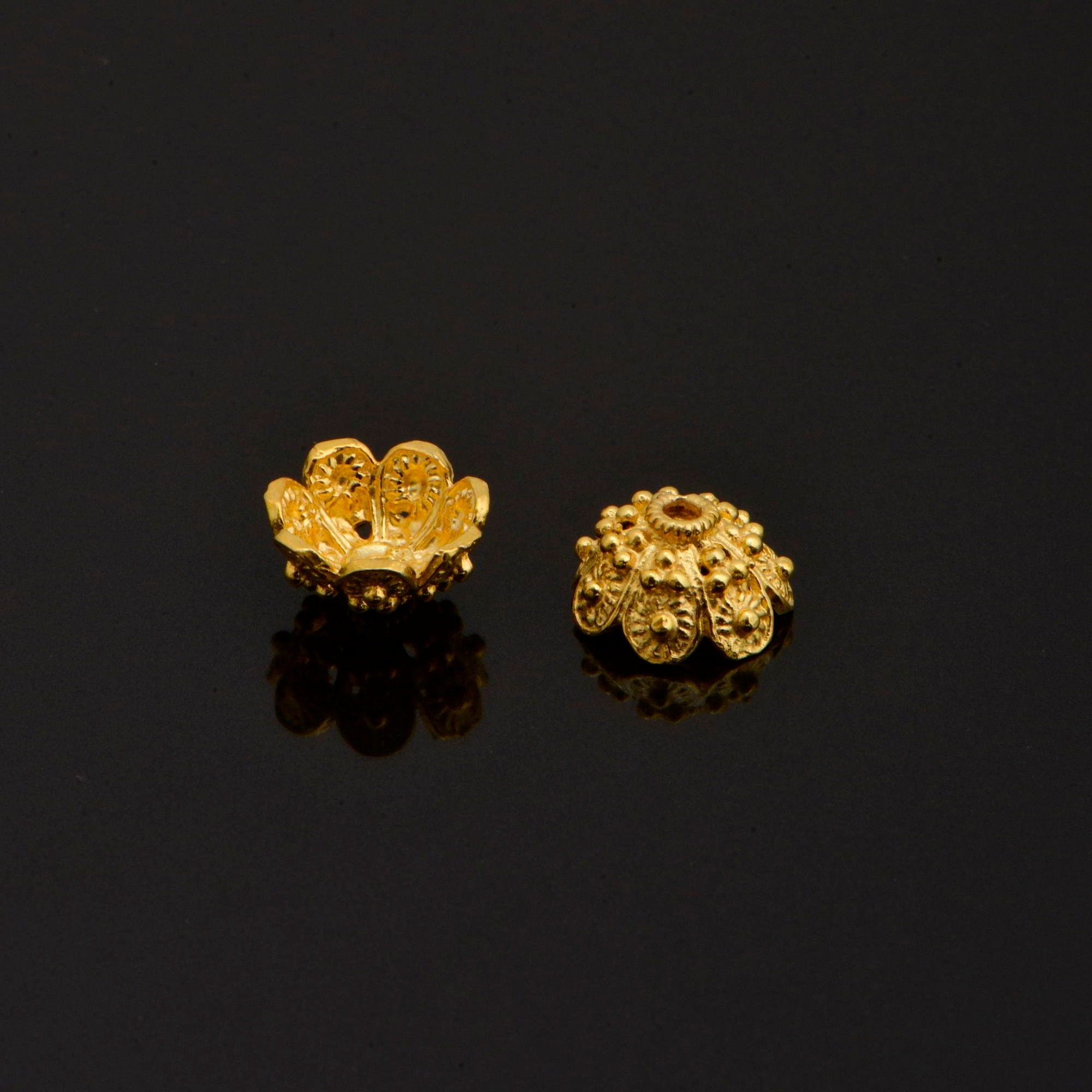 24K Gold Vermeil Filigree Bead Caps, Handmade Silver Bead Caps in 24K ...
