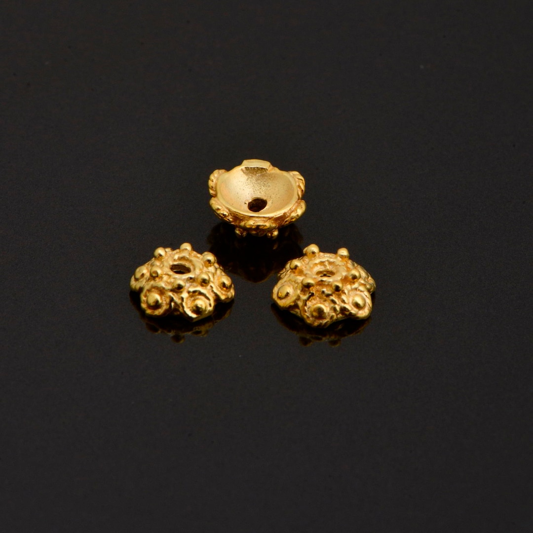 24K Gold Vermeil Filigree Bead Caps, Handmade Silver Bead Caps in 24K ...